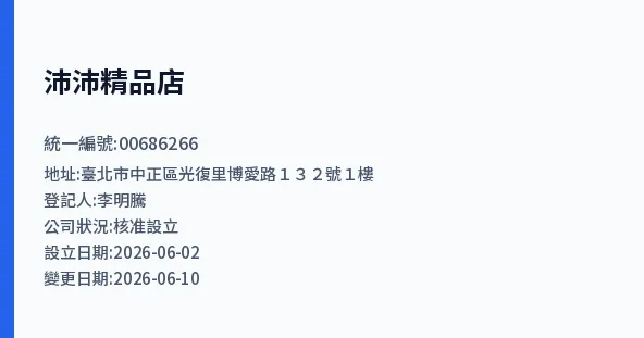沛沛精品店的照片-統編 00686266(臺北市) 公司登記資料與營業項目詳細圖表