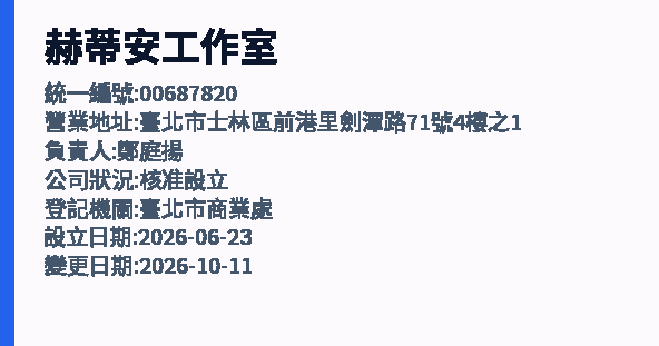 赫蒂安工作室的照片-統編 00687820 公司登記資料與營業項目詳細圖表
