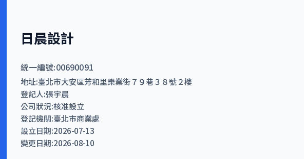日晨設計的照片-統編 00690091(臺北市) 公司登記資料與營業項目詳細圖表