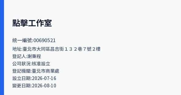 點擊工作室的照片-統編 00690521(臺北市) 公司登記資料與營業項目詳細圖表