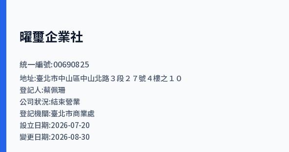 曜璽企業社的照片-統編 00690825 公司登記資料與營業項目詳細圖表