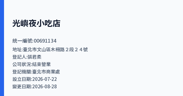 光嶼夜小吃店的照片-統編 00691134 公司登記資料與營業項目詳細圖表