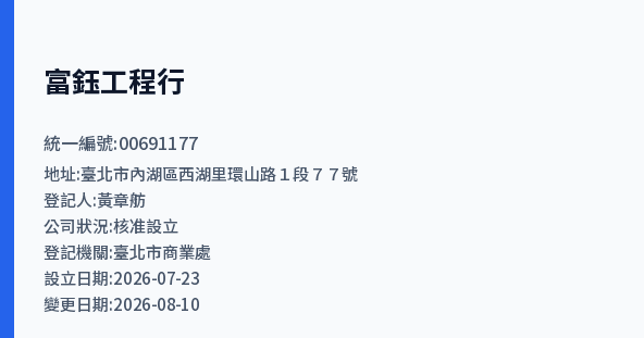 富鈺工程行的照片-統編 00691177(臺北市) 公司登記資料與營業項目詳細圖表