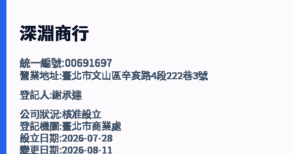 深淵商行的照片-統編 00691697(臺北市) 公司登記資料與營業項目詳細圖表