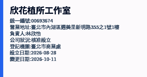 欣花植所工作室的照片-統編 00693674 公司登記資料與營業項目詳細圖表