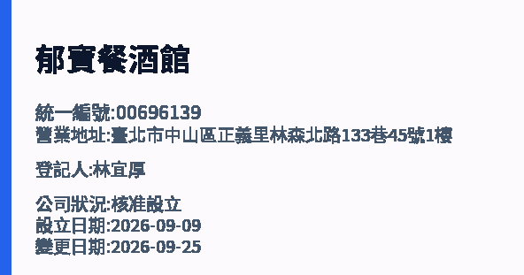 郁寶餐酒館的照片-統編 00696139(臺北市) 公司登記資料與營業項目詳細圖表