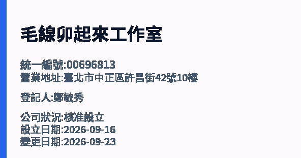 毛線卯起來工作室的照片-統編 00696813(臺北市) 公司登記資料與營業項目詳細圖表