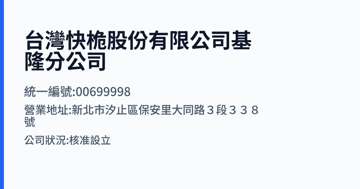 台灣快桅股份有限公司基隆分公司 - 統編 00699998(新北市) 公司登記資料與營業項目詳細圖表