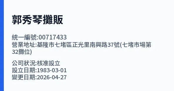 郭秀琴攤販的照片-統編 00717433(基隆市) 公司登記資料與營業項目詳細圖表