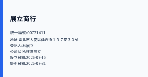 展立商行的照片-統編 00721411(臺北市) 公司登記資料與營業項目詳細圖表
