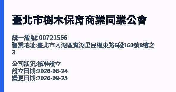 臺北市樹木保育商業同業公會的照片-統編 00721566 公司登記資料與營業項目詳細圖表