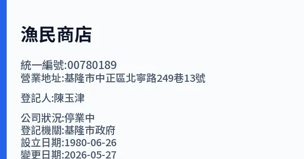 漁民商店的照片-統編 00780189(基隆市) 公司登記資料與營業項目詳細圖表