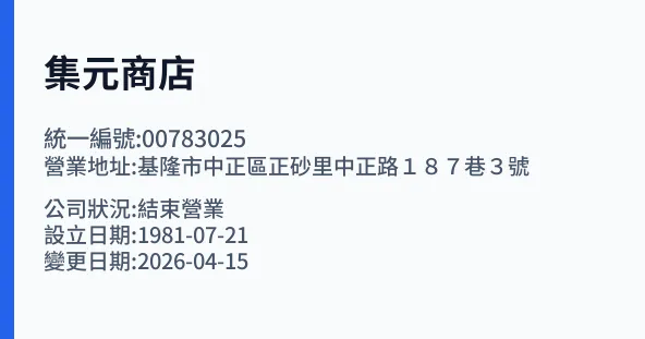 集元商店的照片-統編 00783025(基隆市) 公司登記資料與營業項目詳細圖表