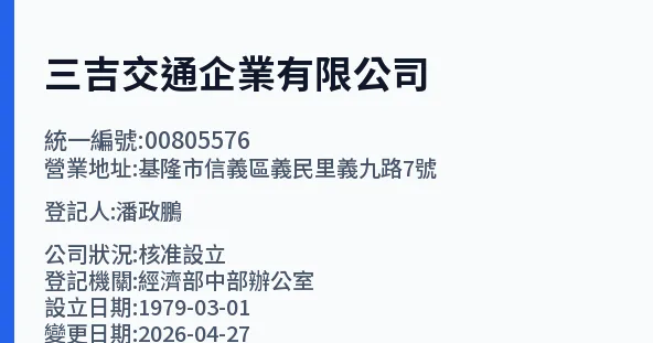 三吉交通企業有限公司的照片-統編 00805576(基隆市) 公司登記資料與營業項目詳細圖表