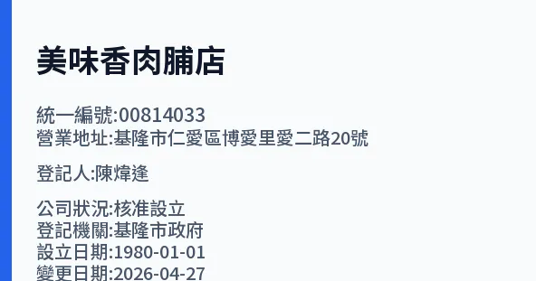 美味香肉脯店的照片-統編 00814033(基隆市) 公司登記資料與營業項目詳細圖表