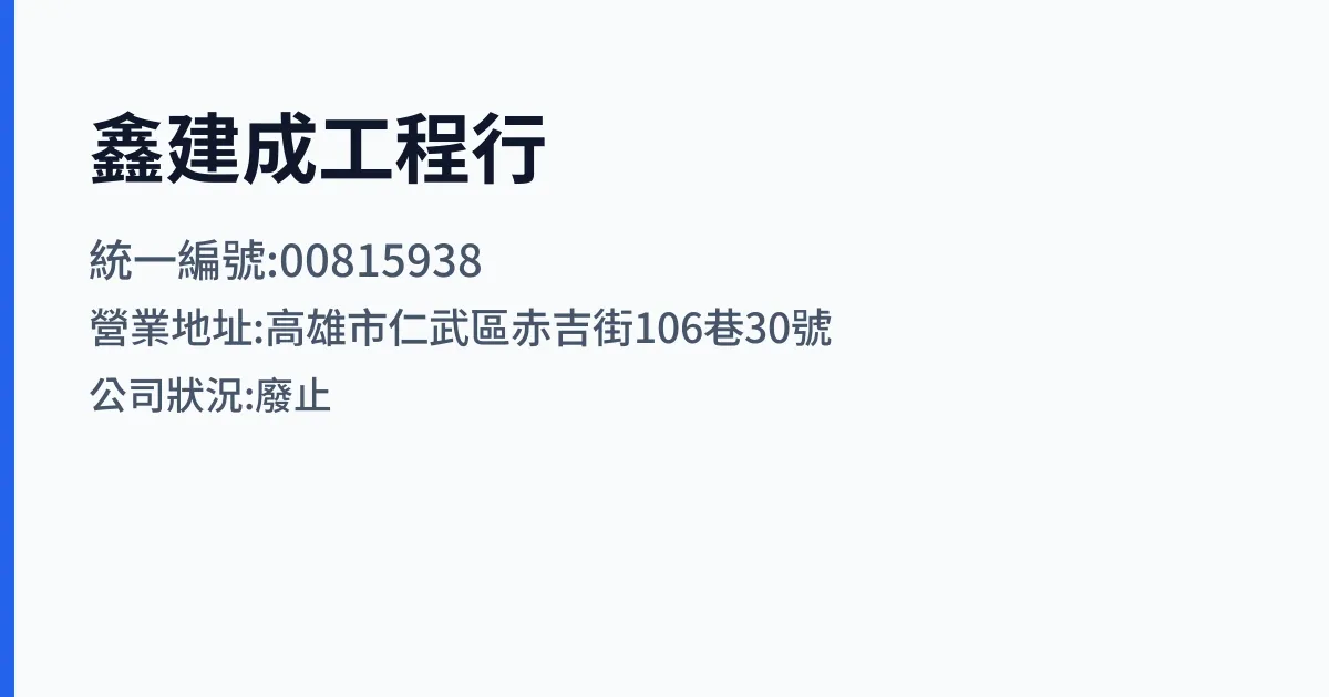 鑫建成工程行 - 統編 00815938(高雄市) 公司登記資料與營業項目詳細圖表