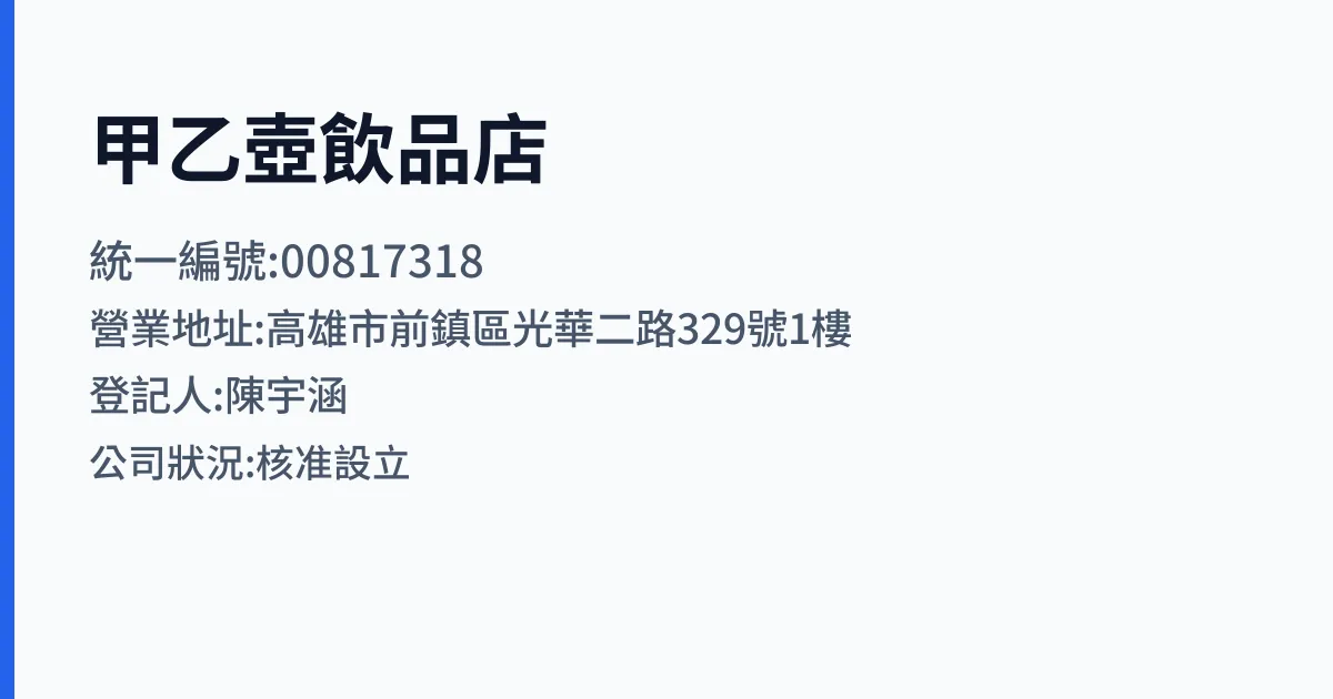 甲乙壺飲品店 - 統編 00817318(高雄市) 公司登記資料與營業項目詳細圖表