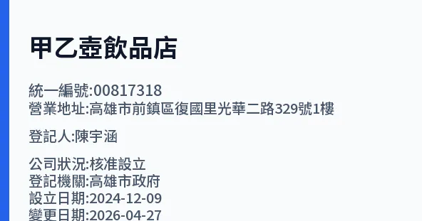甲乙壺飲品店的照片-統編 00817318(高雄市) 公司登記資料與營業項目詳細圖表
