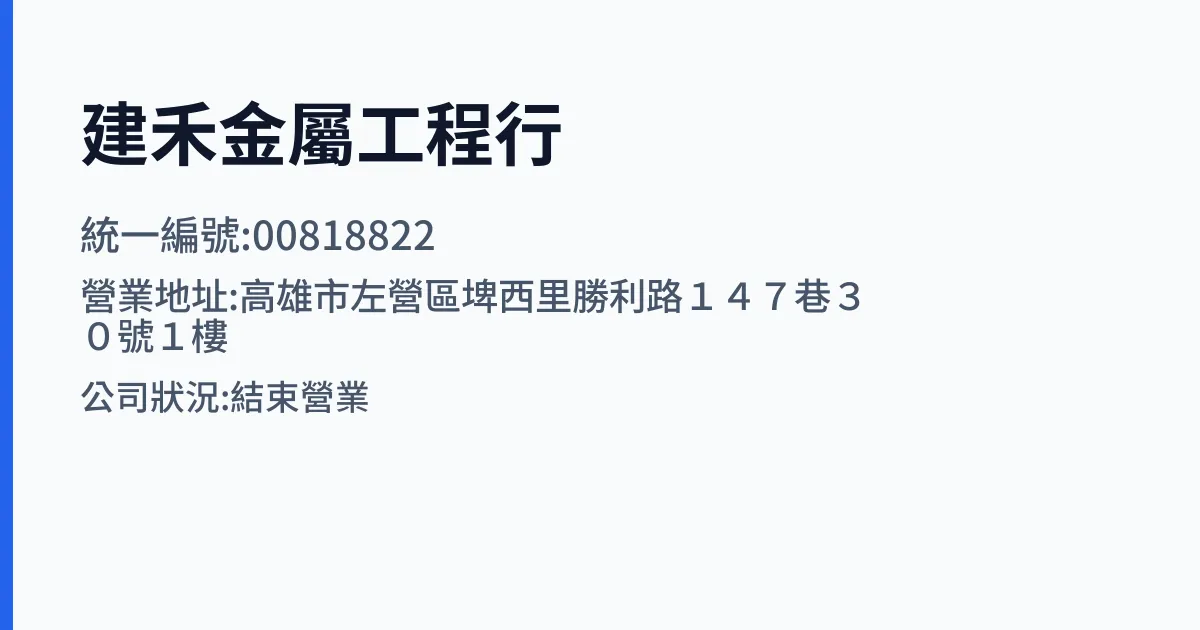 建禾金屬工程行 - 統編 00818822(高雄市) 公司登記資料與營業項目詳細圖表