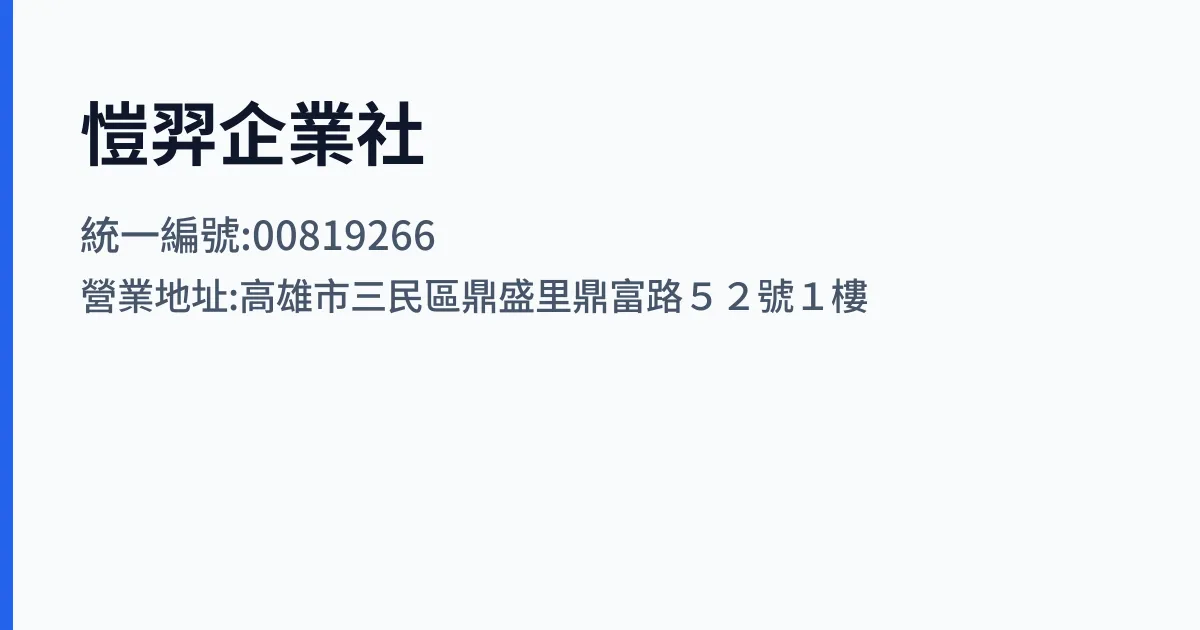 愷羿企業社 - 統編 00819266(高雄市) 公司登記資料與營業項目詳細圖表