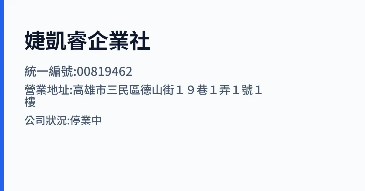 婕凱睿企業社 - 統編 00819462(高雄市) 公司登記資料與營業項目詳細圖表