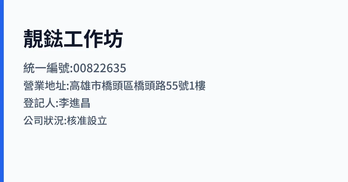 靚鍅工作坊 - 統編 00822635（高雄市） 公司登記資料與營業項目詳細圖表