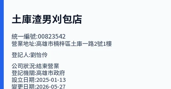 土庫渣男刈包店的照片-統編 00823542(高雄市) 公司登記資料與營業項目詳細圖表