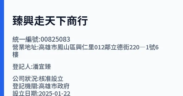 臻興走天下商行的照片-統編 00825083(高雄市) 公司登記資料與營業項目詳細圖表