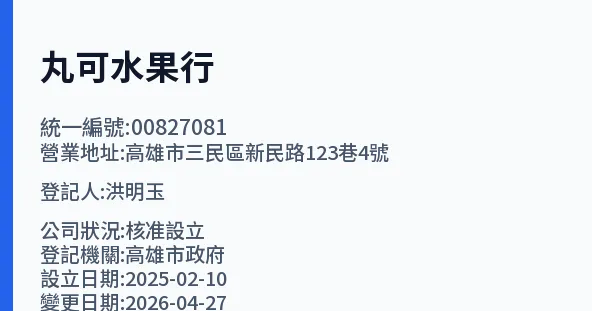 丸可水果行的照片-統編 00827081(高雄市) 公司登記資料與營業項目詳細圖表