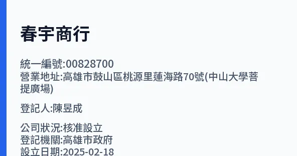春宇商行的照片-統編 00828700(高雄市) 公司登記資料與營業項目詳細圖表