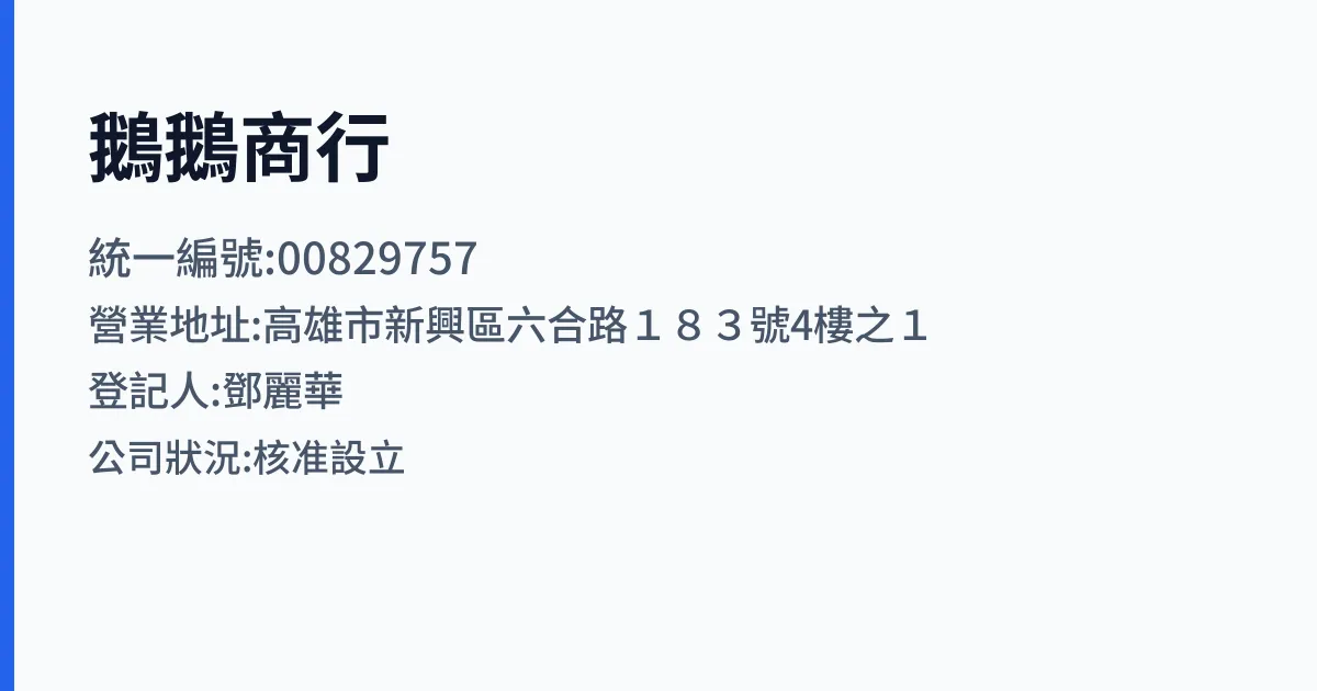 鵝鵝商行 - 統編 00829757(高雄市) 公司登記資料與營業項目詳細圖表