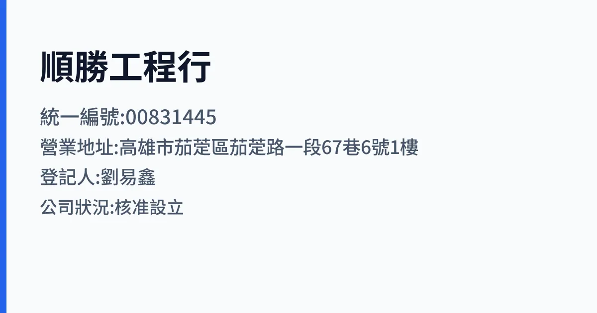 順勝工程行 - 統編 00831445(高雄市) 公司登記資料與營業項目詳細圖表