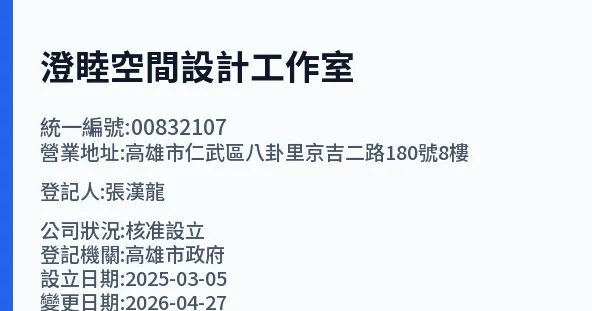 澄睦空間設計工作室的照片-統編 00832107(高雄市) 公司登記資料與營業項目詳細圖表