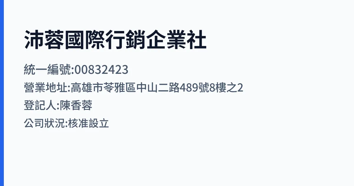 沛蓉國際行銷企業社 - 統編 00832423(高雄市) 公司登記資料與營業項目詳細圖表