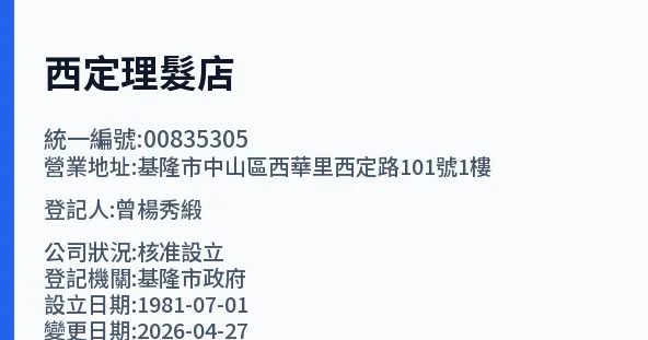 西定理髮店的照片-統編 00835305(基隆市) 公司登記資料與營業項目詳細圖表
