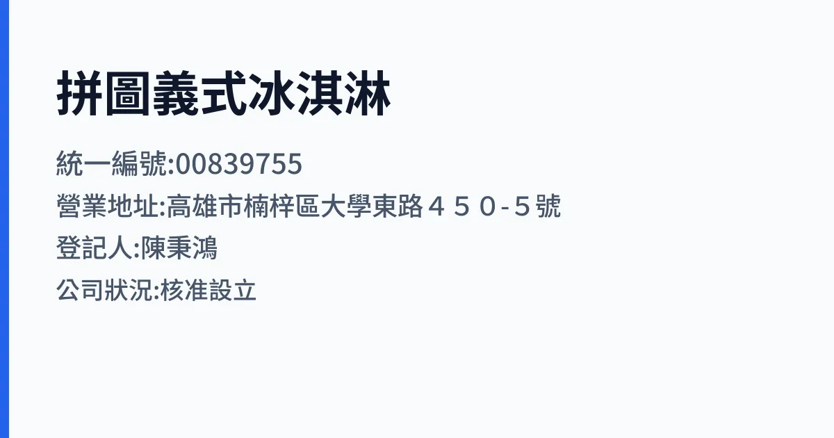拼圖義式冰淇淋 - 統編 00839755(高雄市) 公司登記資料與營業項目詳細圖表