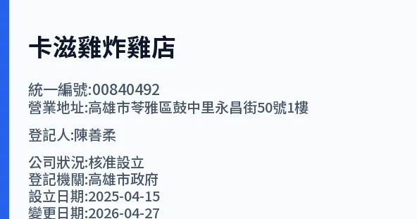 卡滋雞炸雞店的照片-統編 00840492(高雄市) 公司登記資料與營業項目詳細圖表