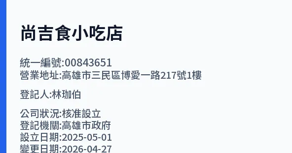 尚吉食小吃店的照片-統編 00843651(高雄市) 公司登記資料與營業項目詳細圖表