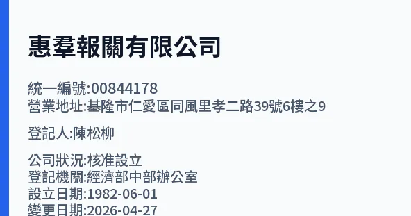 惠羣報關有限公司的照片-統編 00844178(基隆市) 公司登記資料與營業項目詳細圖表
