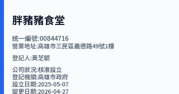 胖豬豬食堂的照片-統編 00844716(高雄市) 公司登記資料與營業項目詳細圖表