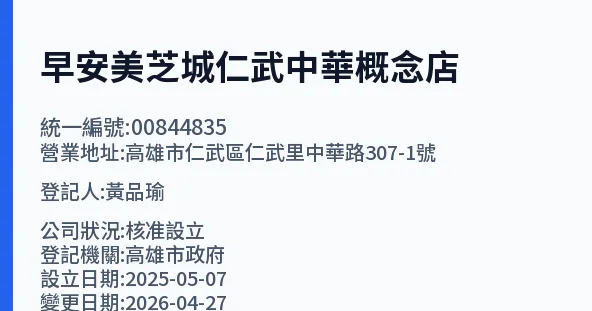 早安美芝城仁武中華概念店的照片-統編 00844835(高雄市) 公司登記資料與營業項目詳細圖表