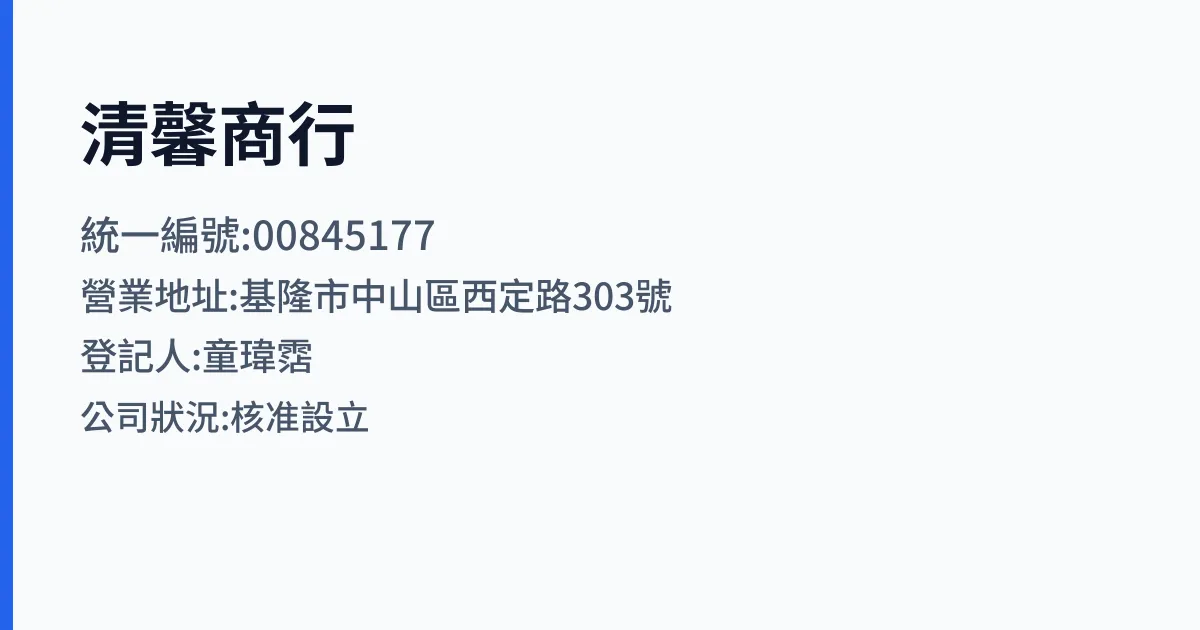 清馨商行 - 統編 00845177(基隆市) 公司登記資料與營業項目詳細圖表