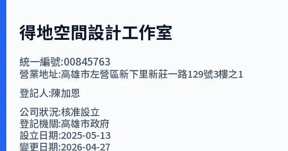 得地空間設計工作室的照片-統編 00845763(高雄市) 公司登記資料與營業項目詳細圖表