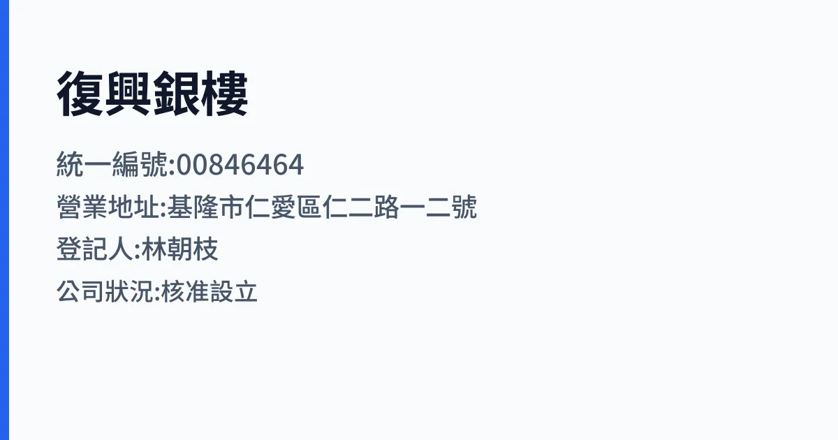 復興銀樓 - 統編 00846464(基隆市) 公司登記資料與營業項目詳細圖表