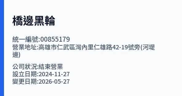 橋邊黑輪的照片-統編 00855179(高雄市) 公司登記資料與營業項目詳細圖表