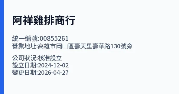 阿祥雞排商行的照片-統編 00855261(高雄市) 公司登記資料與營業項目詳細圖表
