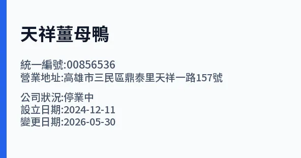 天祥薑母鴨的照片-統編 00856536(高雄市) 公司登記資料與營業項目詳細圖表