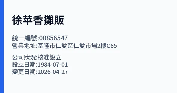 徐苹香攤販的照片-統編 00856547(基隆市) 公司登記資料與營業項目詳細圖表