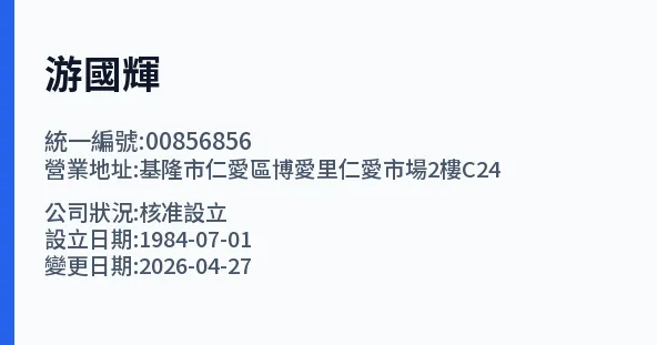 游國輝的照片-統編 00856856(基隆市) 公司登記資料與營業項目詳細圖表