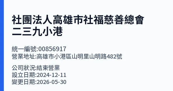 社團法人高雄市社福慈善總會二三九小港的照片-統編 00856917(高雄市) 公司登記資料與營業項目詳細圖表